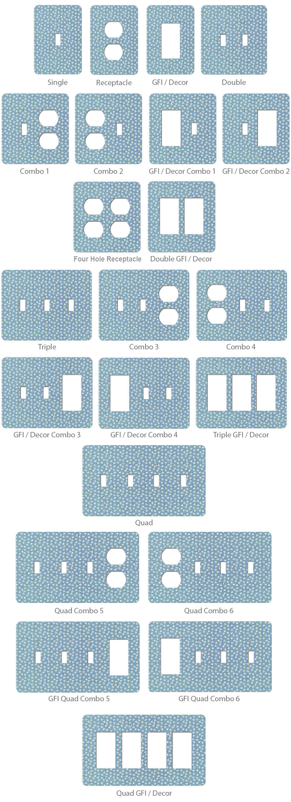 Flower Pattern Switch Plate Covers Blue
